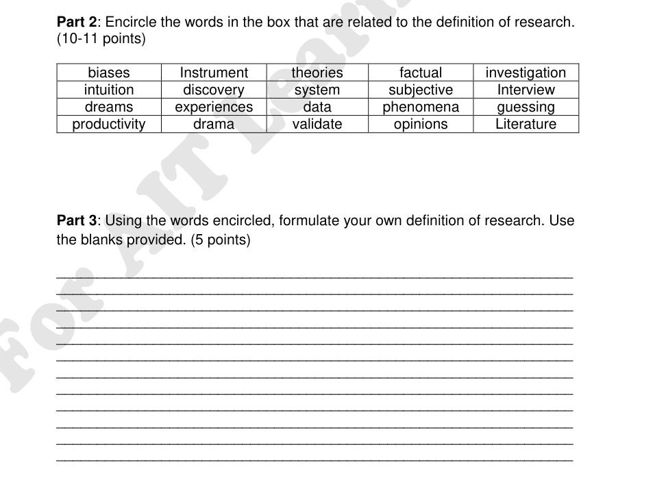 Part 2: Encircle the words in the box that | StudyX