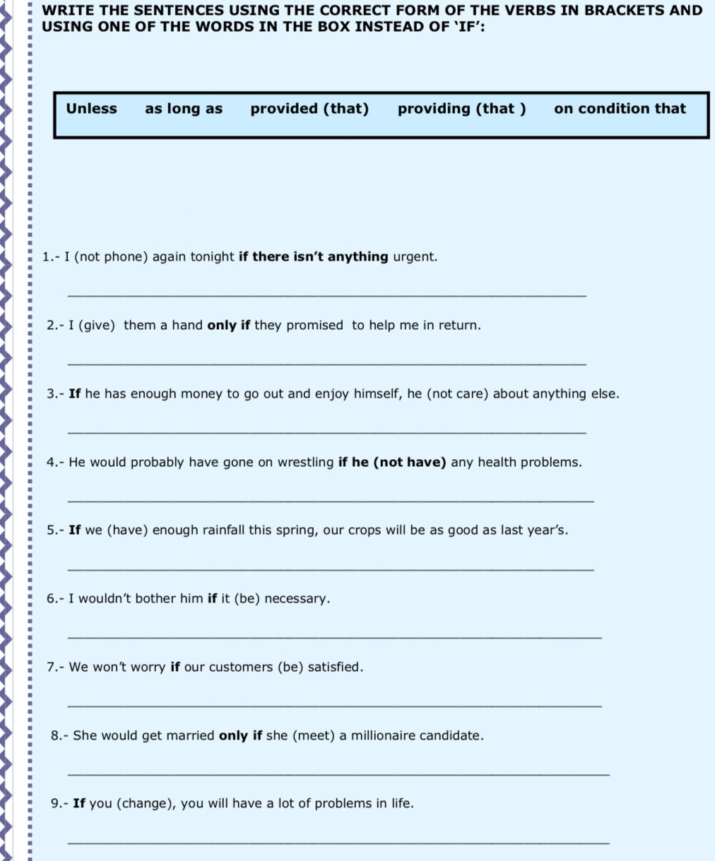WRITE THE SENTENCES USING THE CORRECT FORM | StudyX