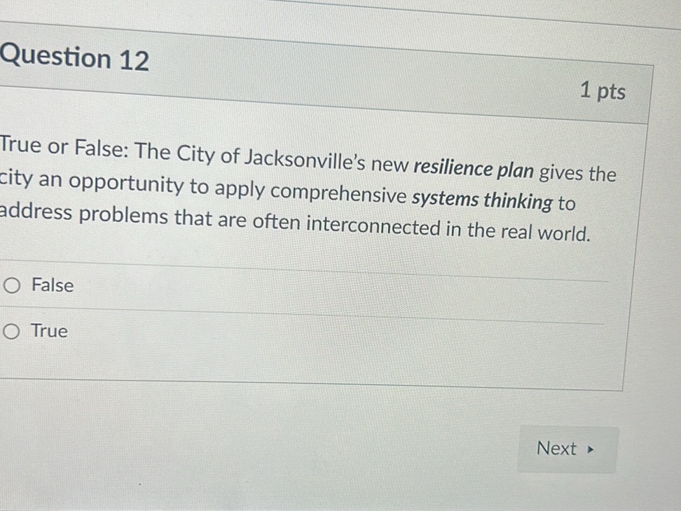 True or False: The City of Jacksonville's | StudyX