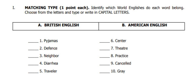 I. MATCHING TYPE (1 point each). Identify | StudyX