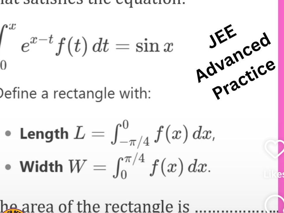 0}^{x} e^{x-t} f(t) dt = sin x$ Define | StudyX