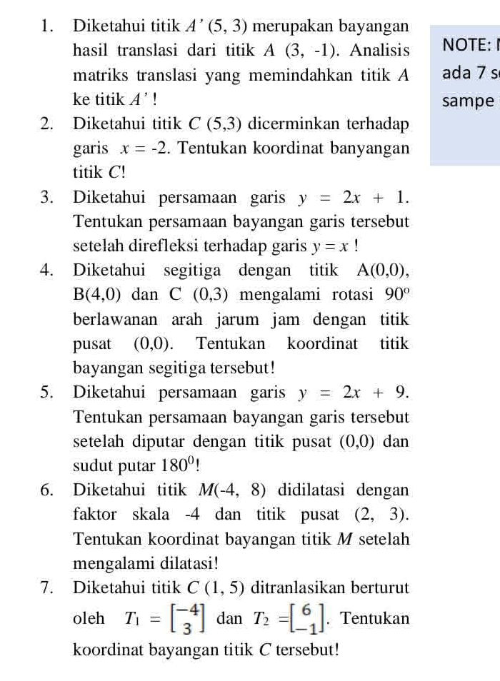 1. Diketahui titik A' (5, 3) merupakan | StudyX