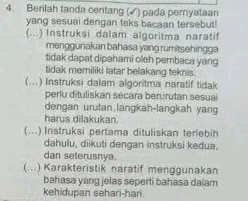 4. Berilah tanda centang ( ) pada pernyataan | StudyX
