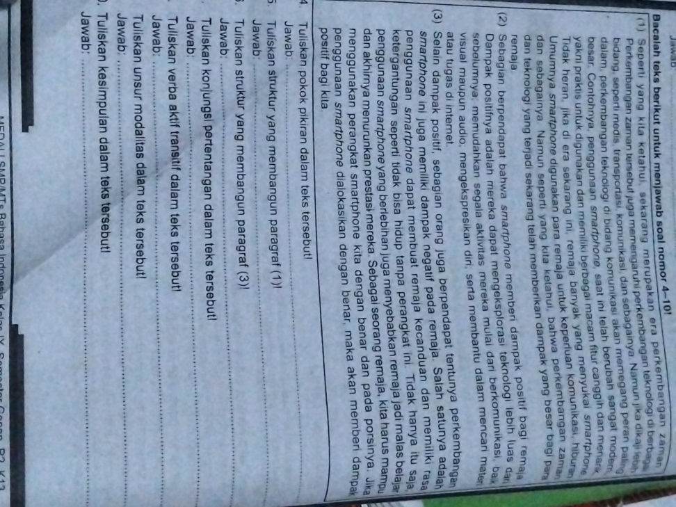 4. Tuliskan pokok pikiran dalam teks | StudyX