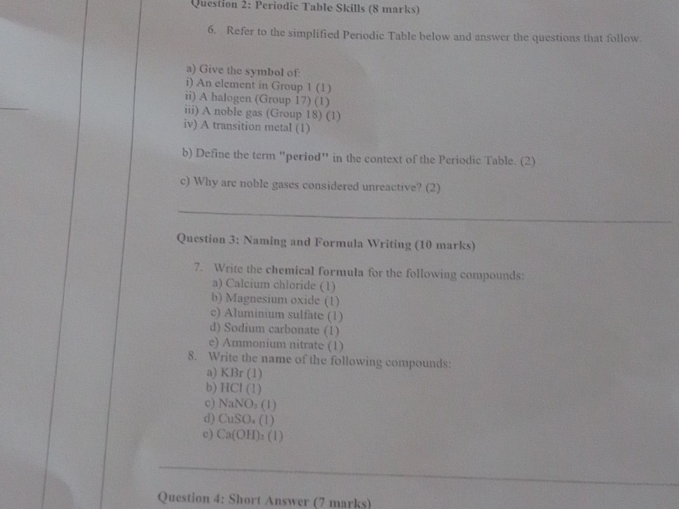 Question 2: Periodic Table Skills (8 marks) | StudyX