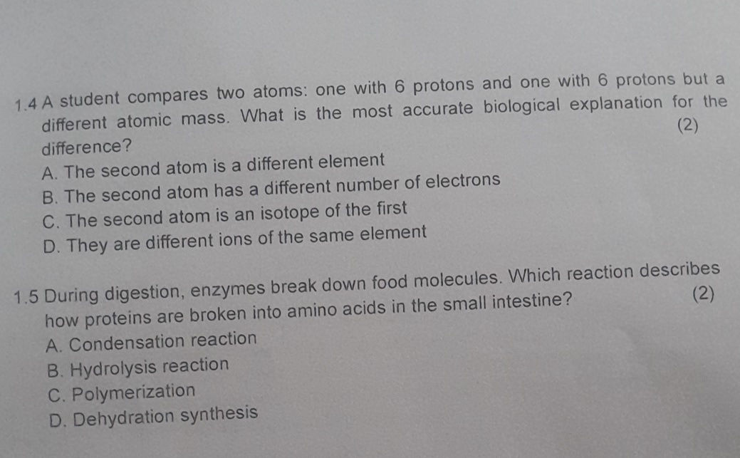 1.4 A student compares two atoms: one with 6 | StudyX