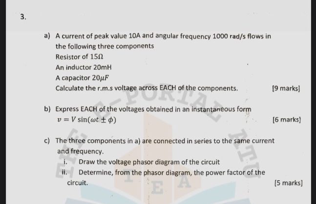 3. a) A current of peak value 10A and | StudyX
