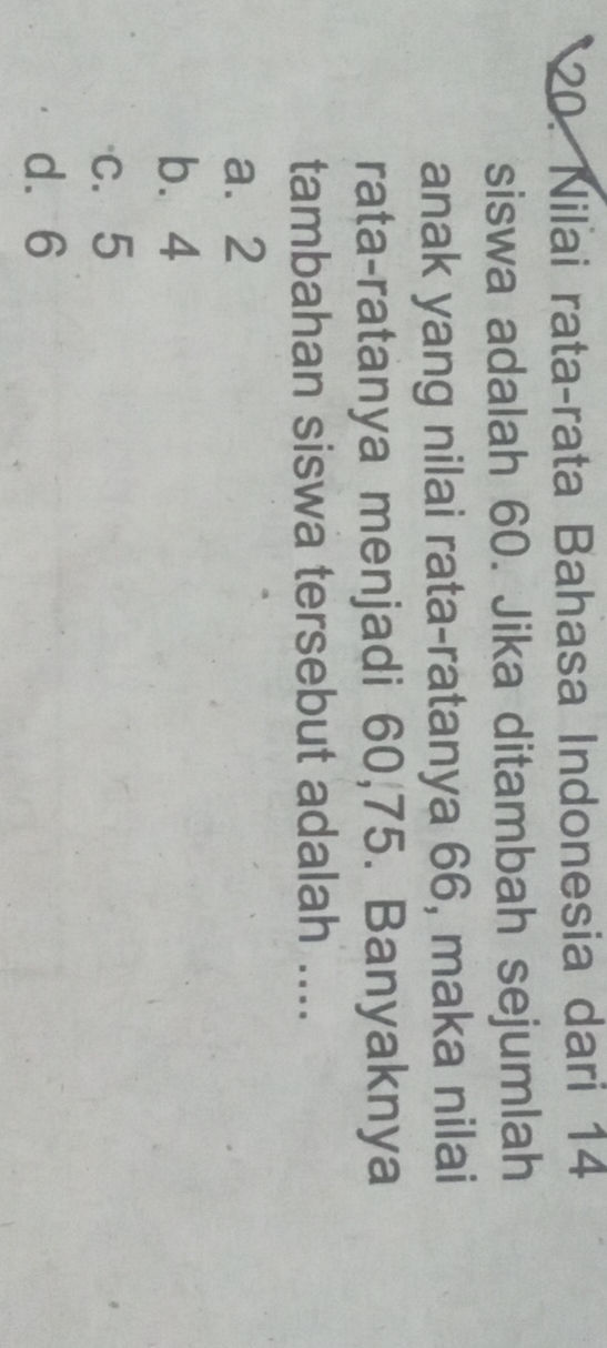 20. Nilai rata-rata Bahasa Indonesia dari 14 | StudyX