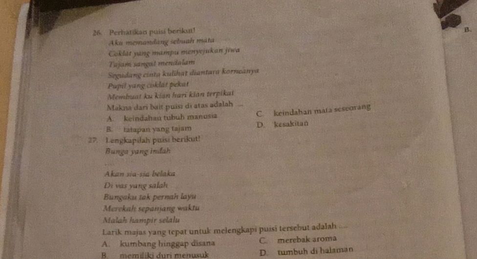 26. Perhatikan puisi berikut! Aku memandang | StudyX