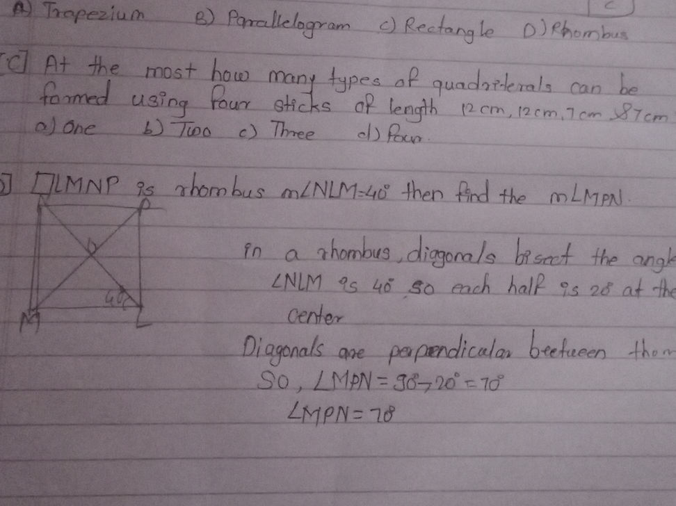 A) Trapezium B) Parallelogram c) Rectangle | StudyX