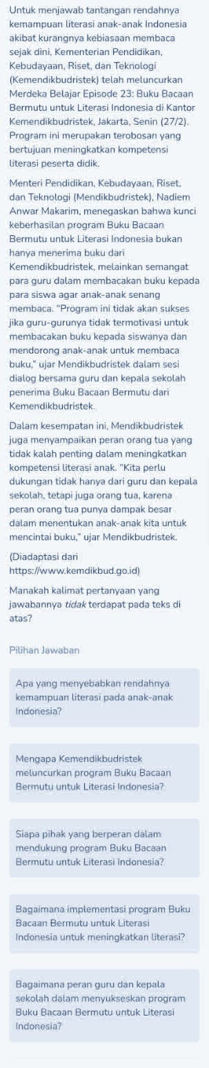 Manakah kalimat pertanyaan yang jawabannya | StudyX