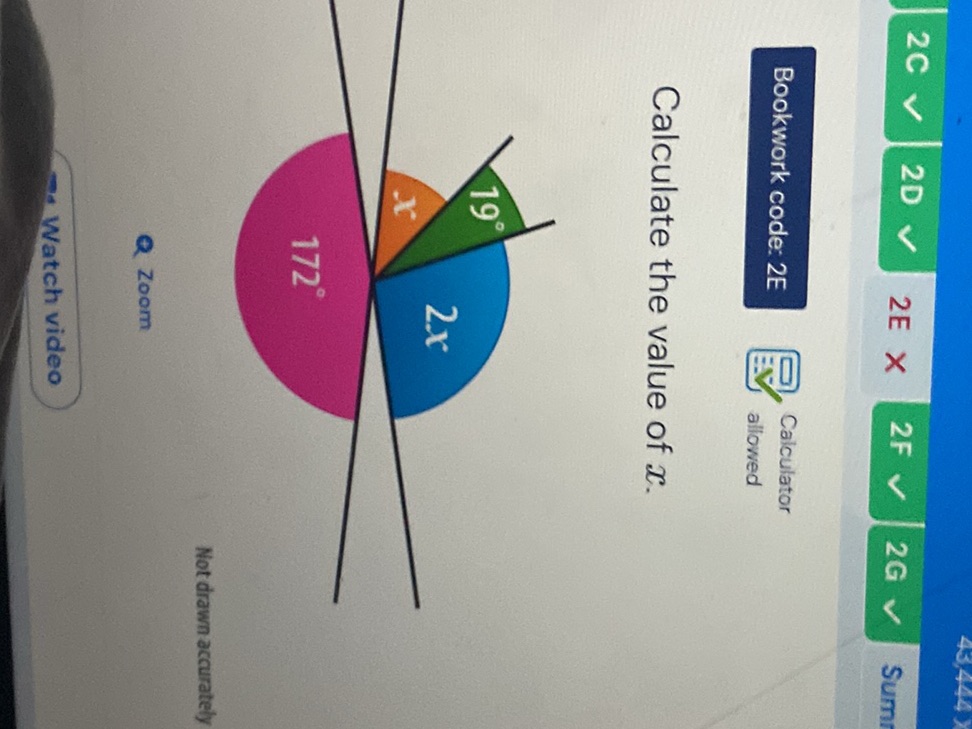 Calculate the value of $x$. 172° $x$ 19° | StudyX