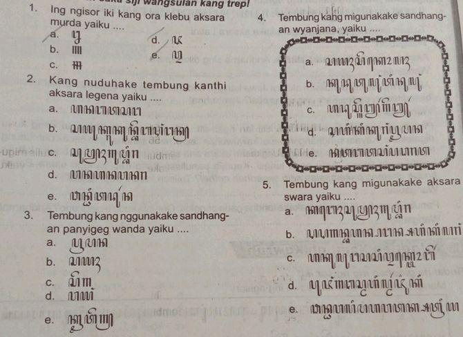 1. Ing ngisor iki kang ora klebu aksara | StudyX