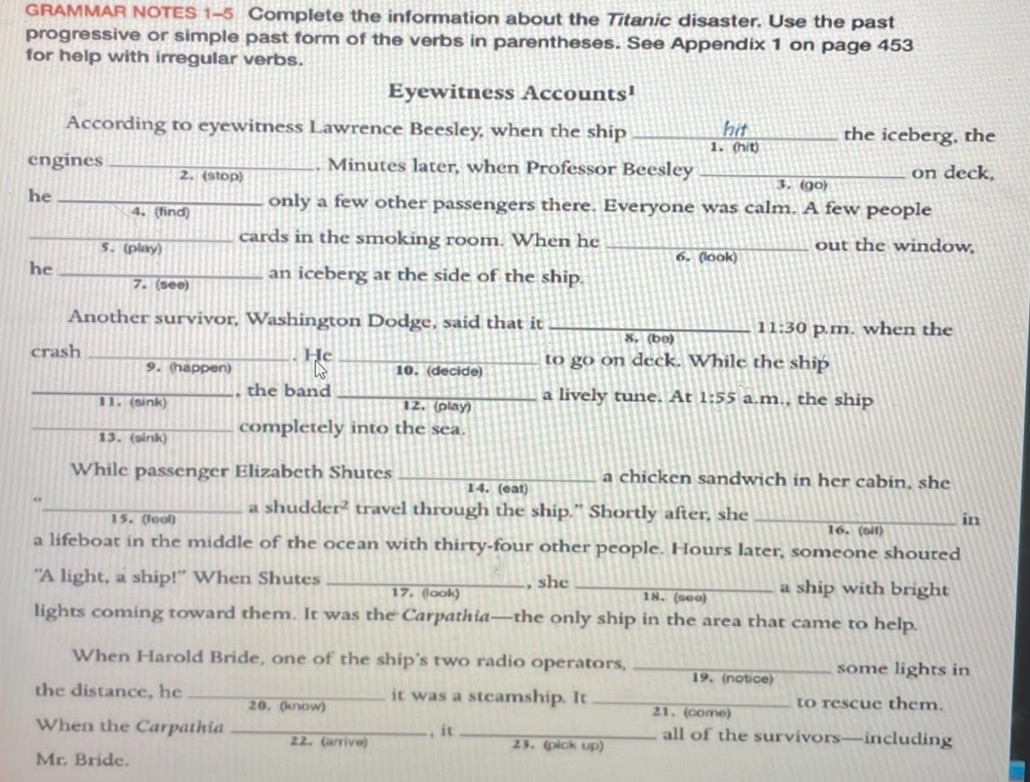 GRAMMAR NOTES 1-5 Complete the information | StudyX