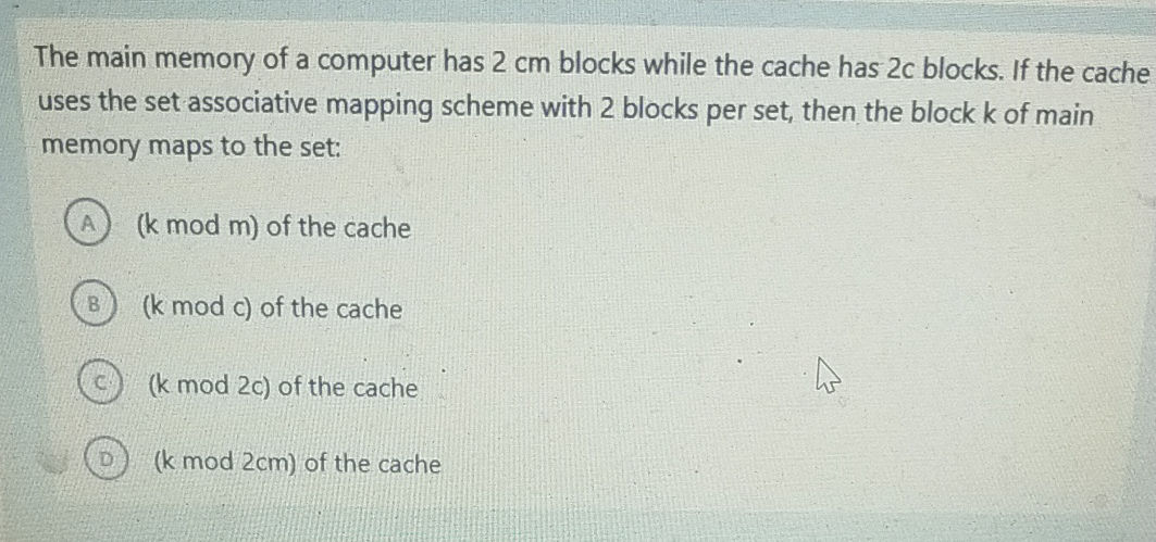 The main memory of a computer has 2 cm | StudyX