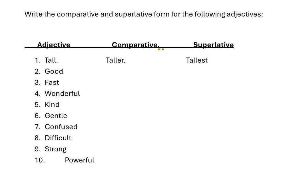 Write the comparative and superlative form | StudyX