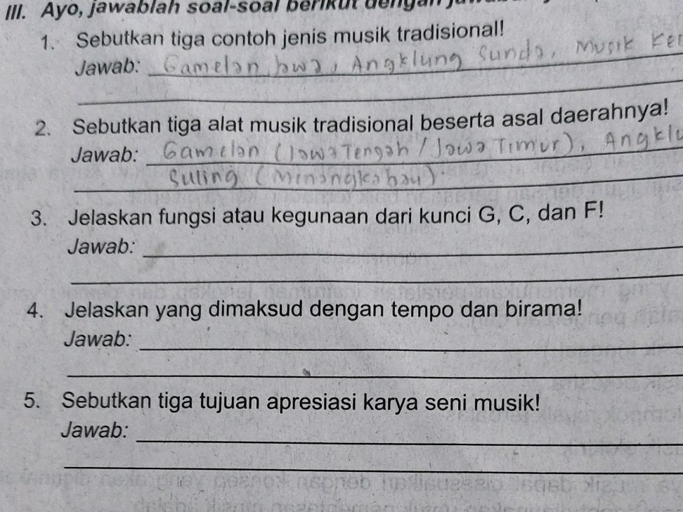 1. Sebutkan tiga contoh jenis musik | StudyX