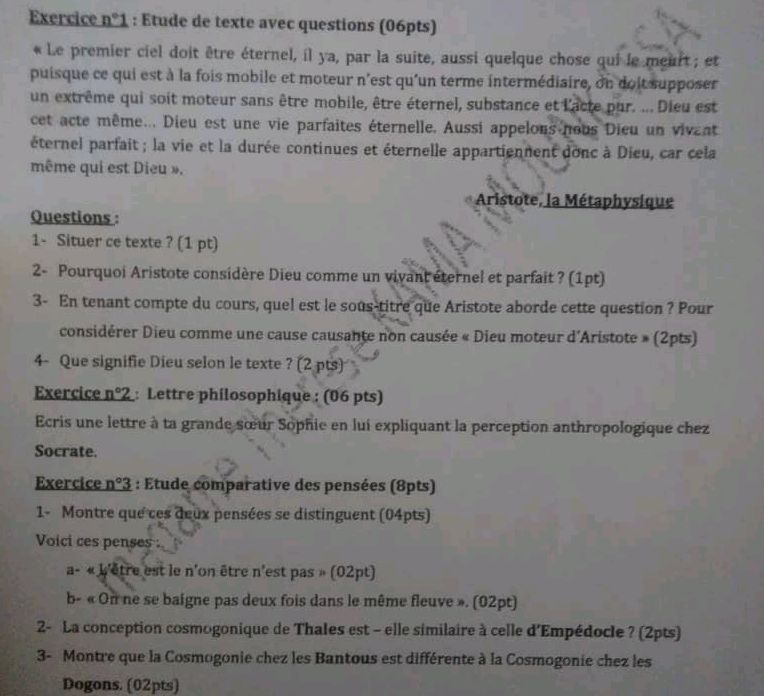 Exercice n°1: Etude de texte avec questions | StudyX