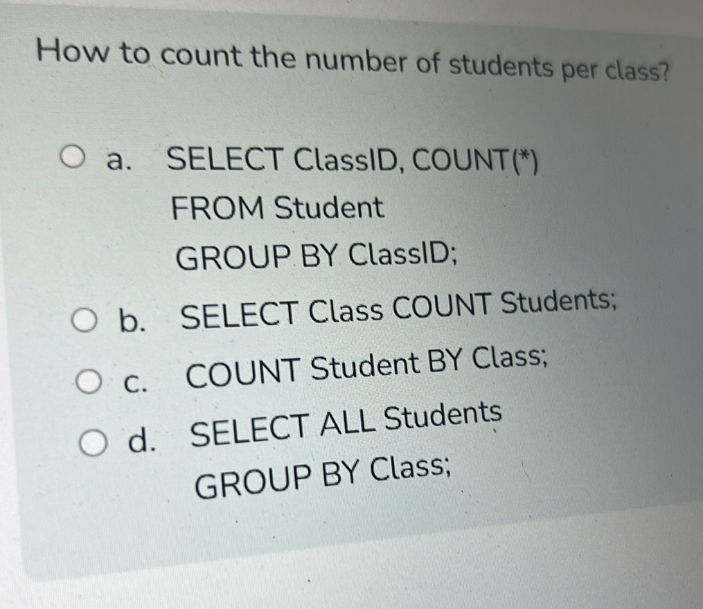 How to count the number of students per | StudyX