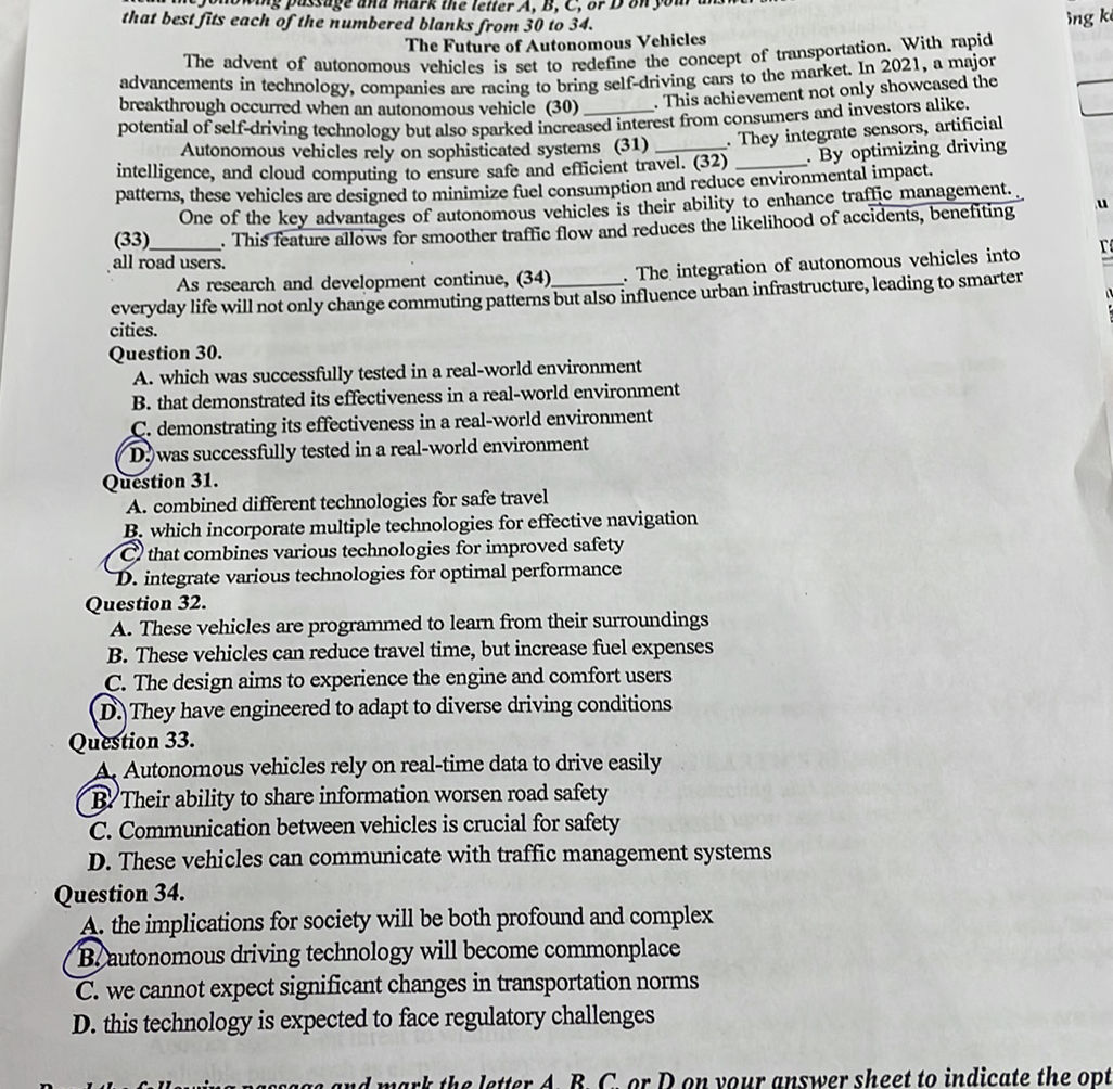 Question 30. A. which was successfully | StudyX