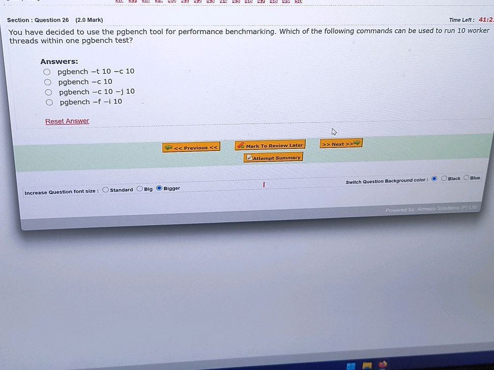 You have decided to use the pgbench tool for | StudyX