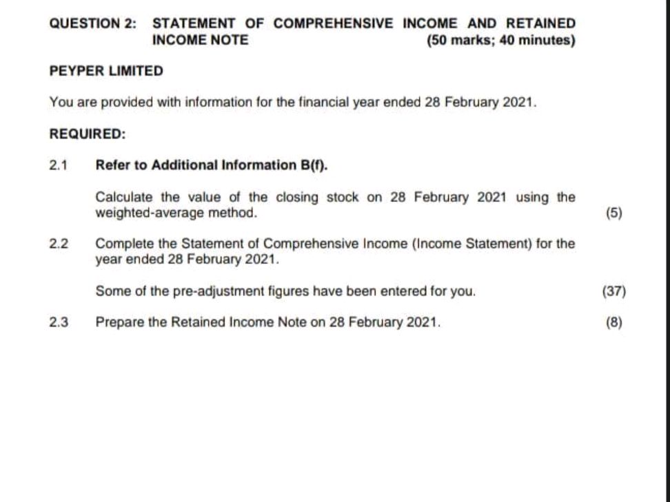 QUESTION 2: STATEMENT OF COMPREHENSIVE | StudyX