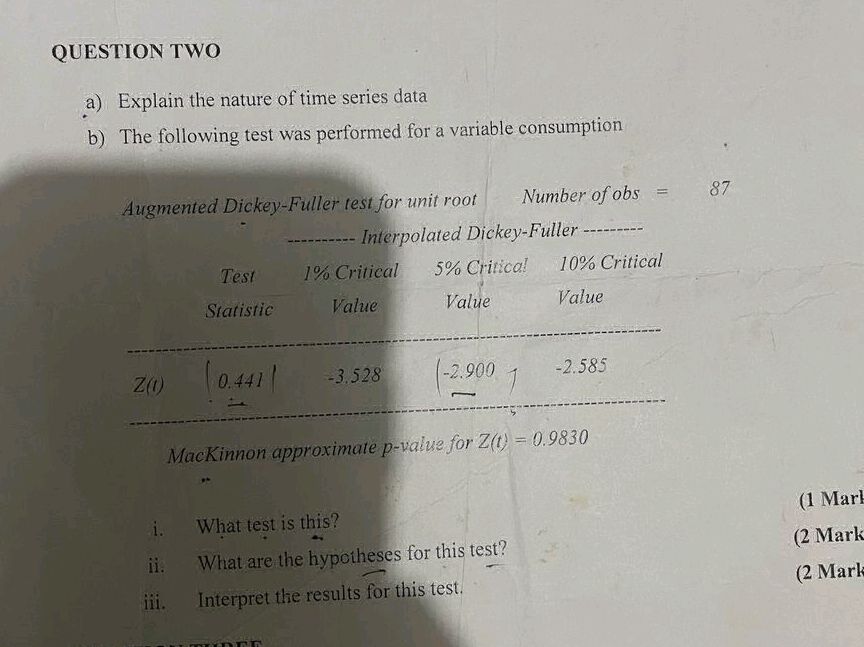 a) Explain the nature of time series data | StudyX