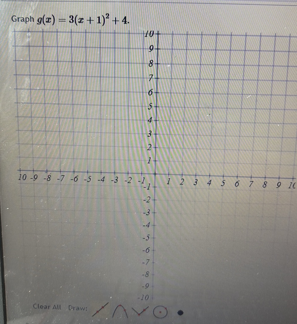 Graph $g(x) = 3(x + 1)^2 + 4$. The image | StudyX