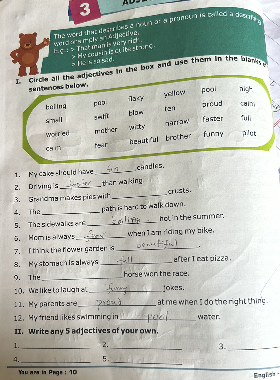 I. Circle all the adjectives in the box and | StudyX