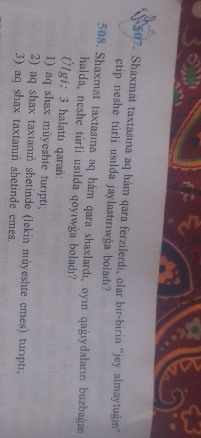 507. Shaxmat taxtasına aq ham qara | StudyX