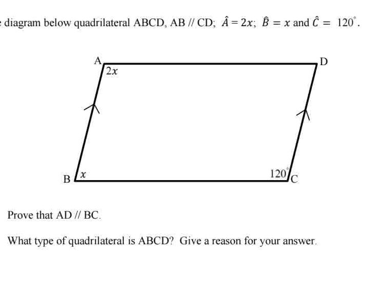 diagram below quadrilateral ABCD, AB // CD; | StudyX
