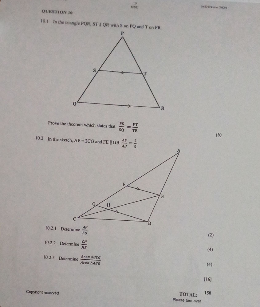 10.1 In the triangle PQR, ST || QR with S on | StudyX