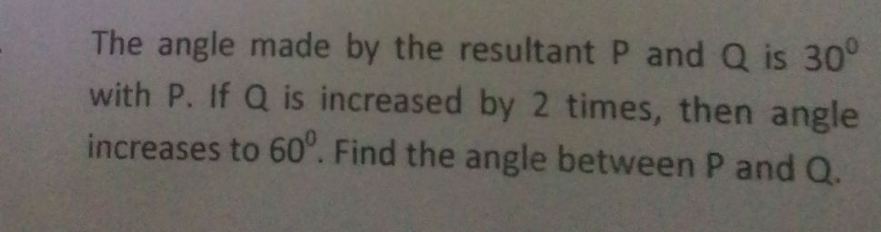 The angle made by the resultant P and Q is | StudyX