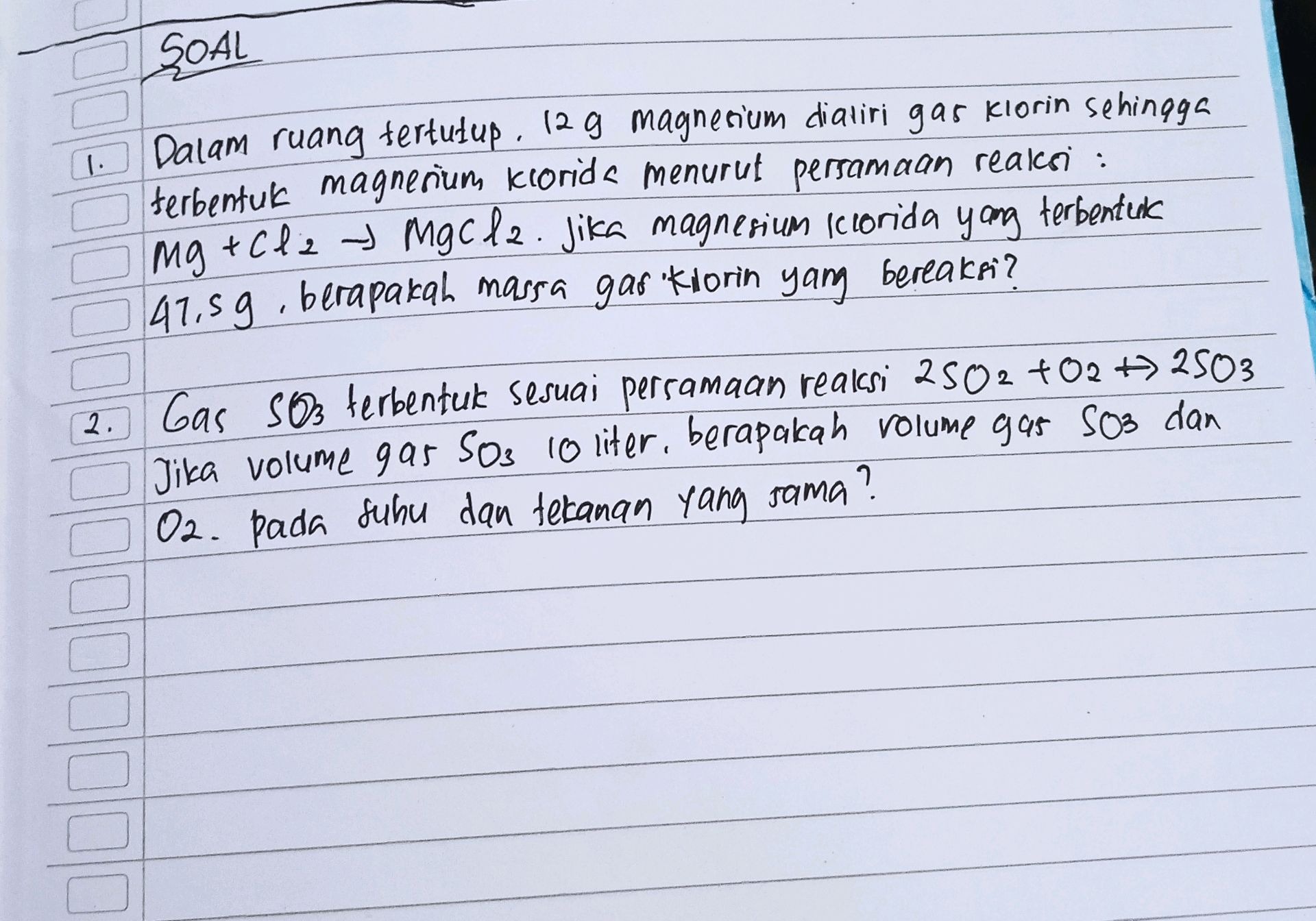 1. Dalam ruang tertutup, 12 g magnesium | StudyX