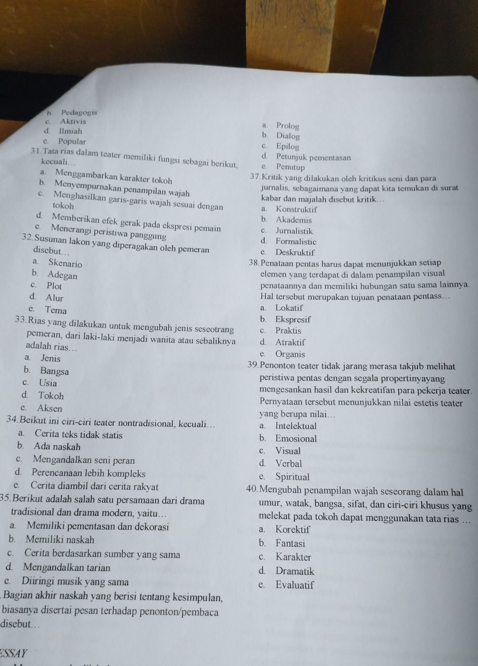 31. Tata rias dalam teater memiliki fungsi | StudyX