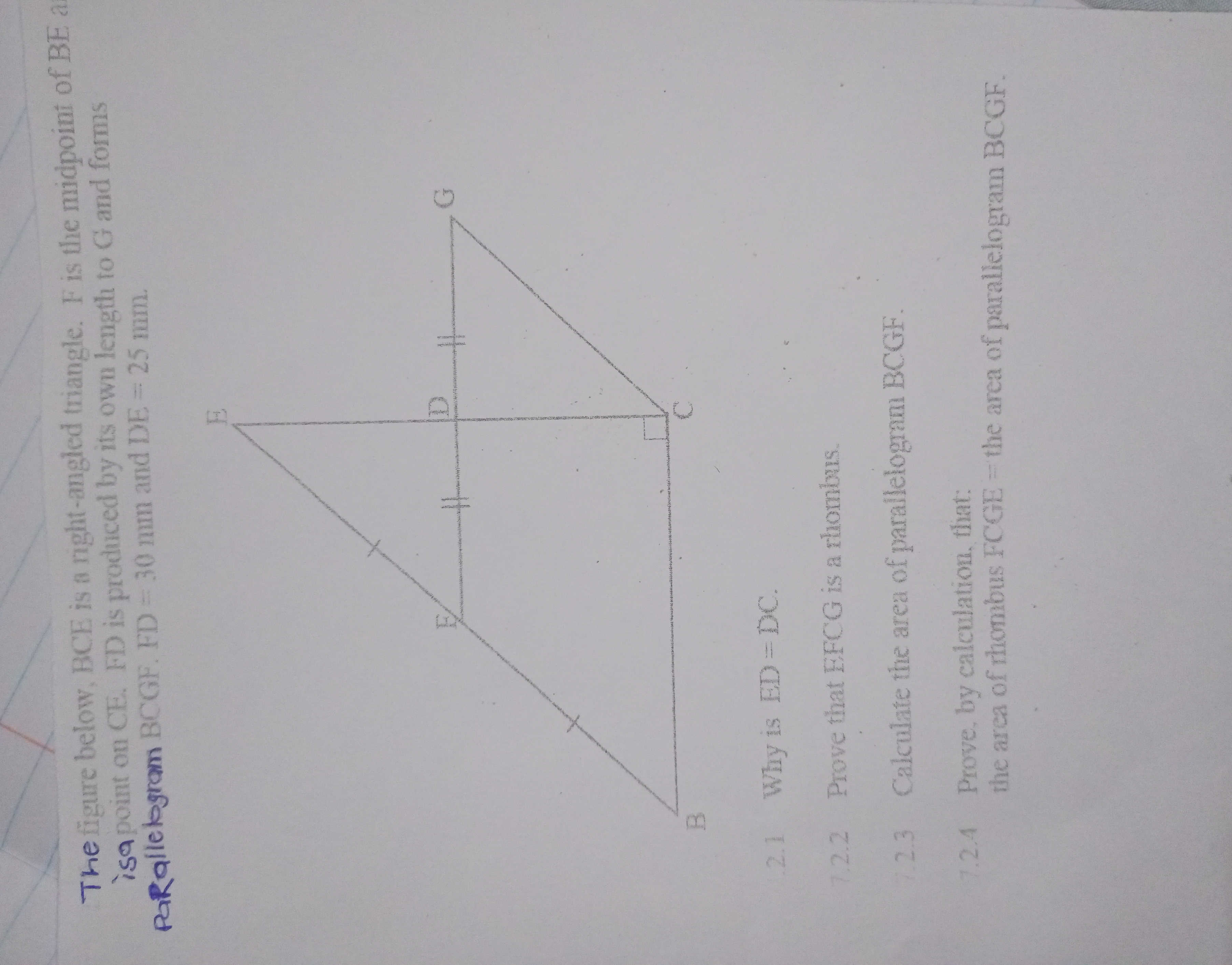 The figure below, BCE is a right-angled | StudyX