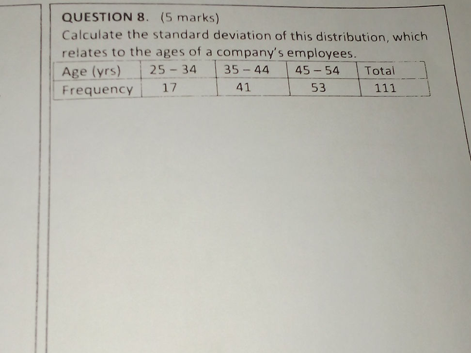 QUESTION 8. (5 marks) Calculate the standard | StudyX