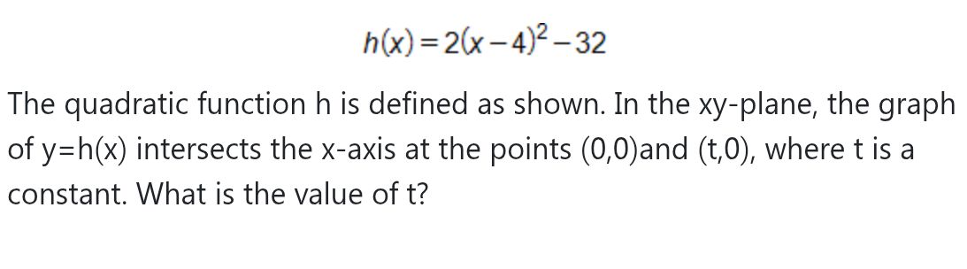 $ h(x) = 2(x-4)^2 - 32$ The quadratic | StudyX