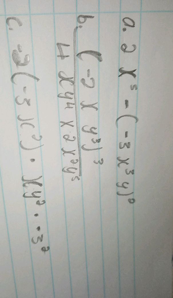 a. $2x^5 - (-3x^3y)^0$ b. $ | StudyX
