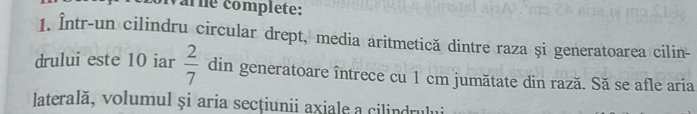 1. Într-un cilindru circular drept, media | StudyX