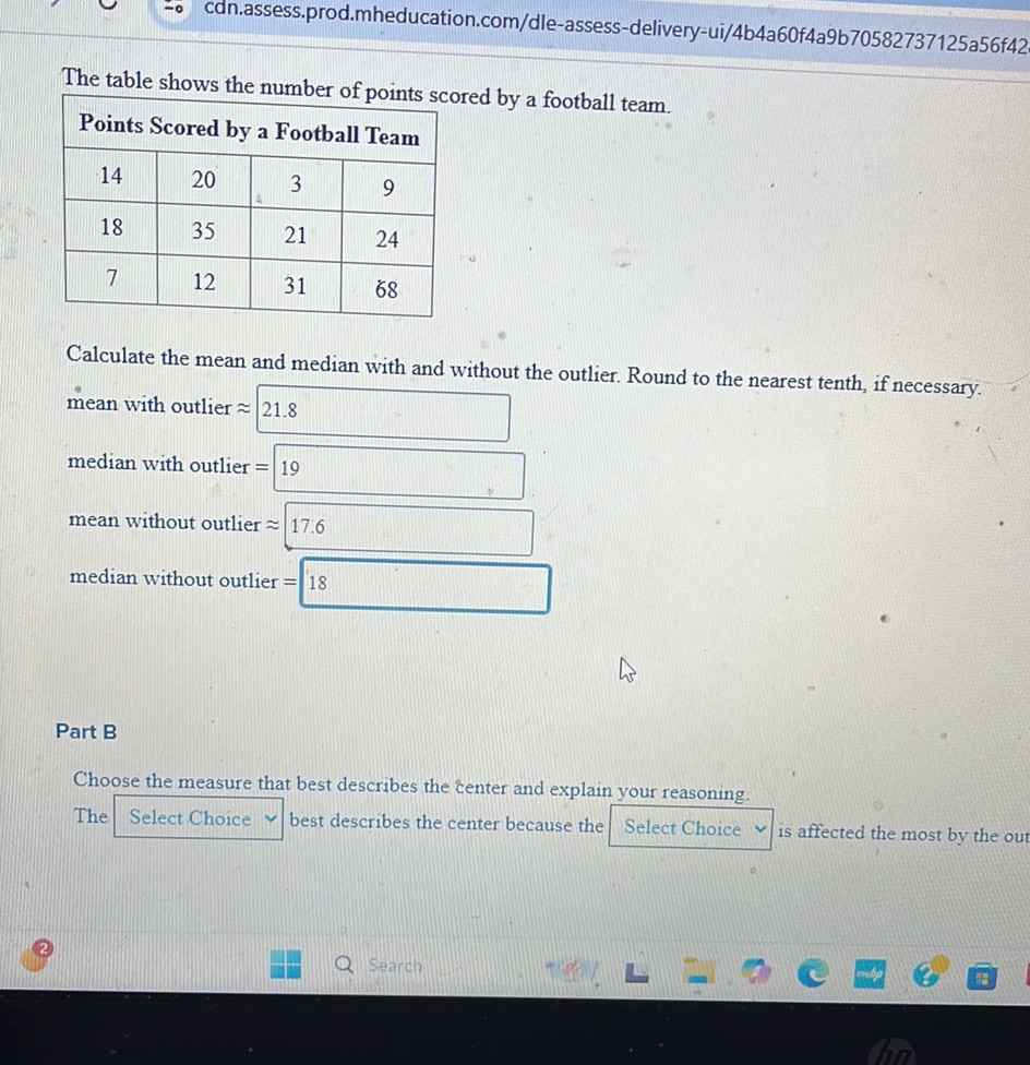 The table shows the number of points scored | StudyX