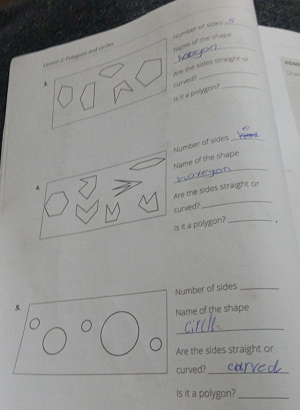 3. Number of sides _____ Name of the shape | StudyX