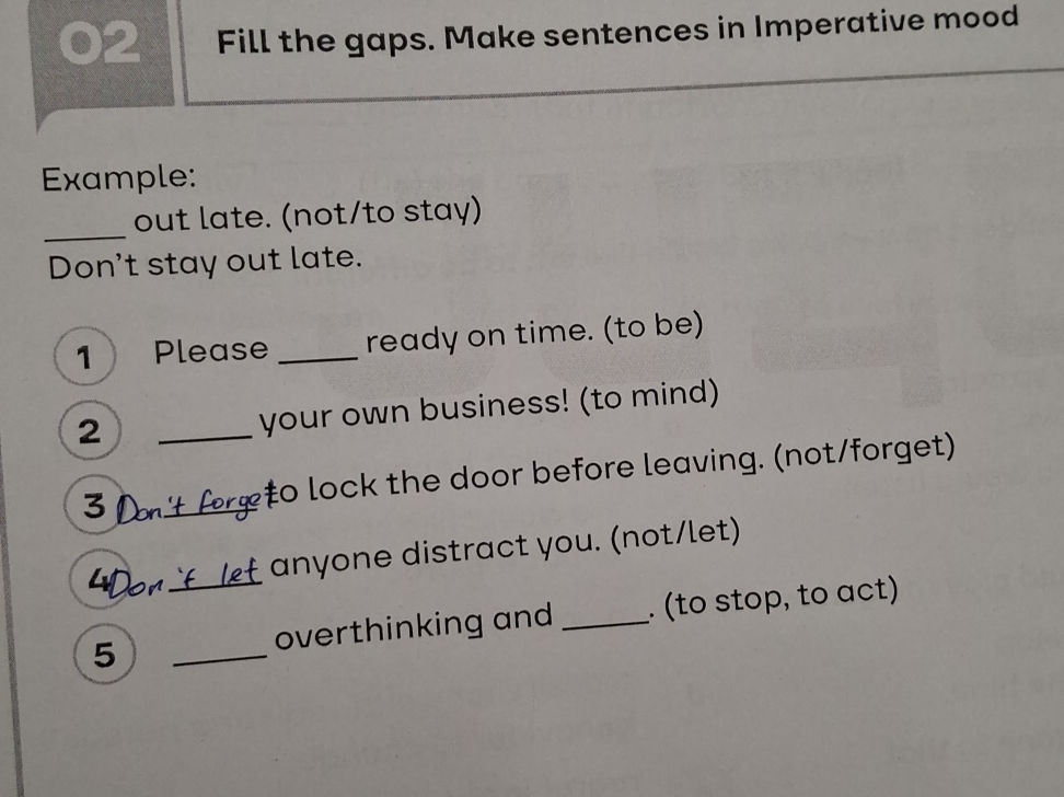 Fill the gaps. Make sentences in Imperative | StudyX