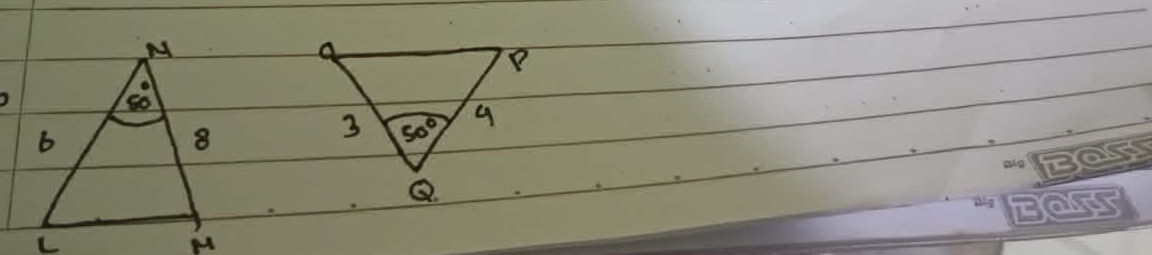 Triangle with angle 50 degrees and sides | StudyX