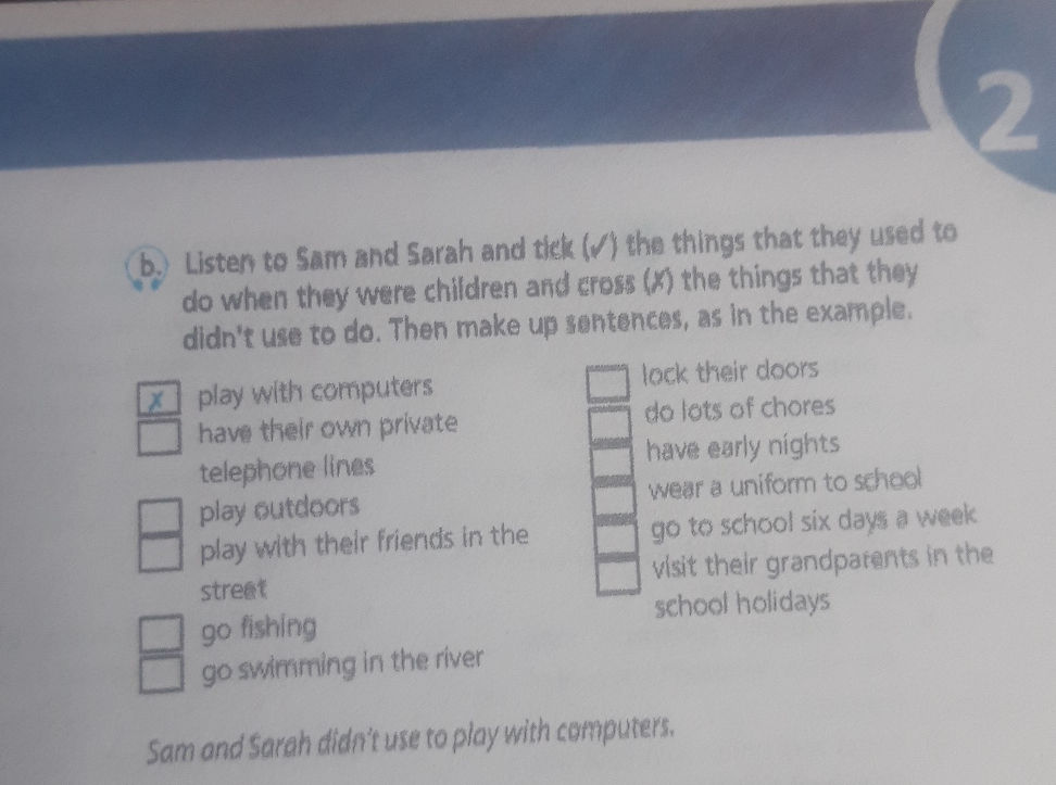 b. Listen to Sam and Sarah and tick ( ) the | StudyX