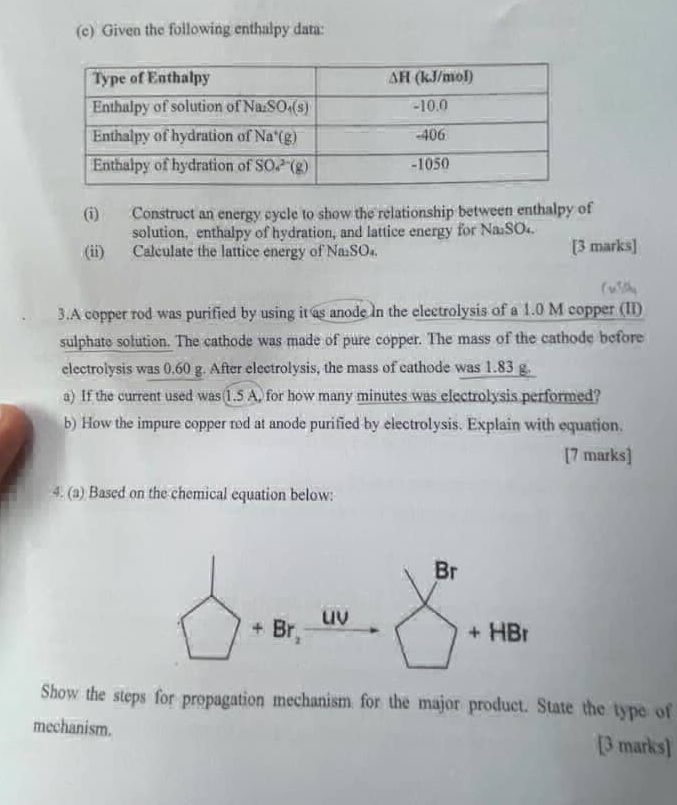 (c) Given the following enthalpy data: | | StudyX