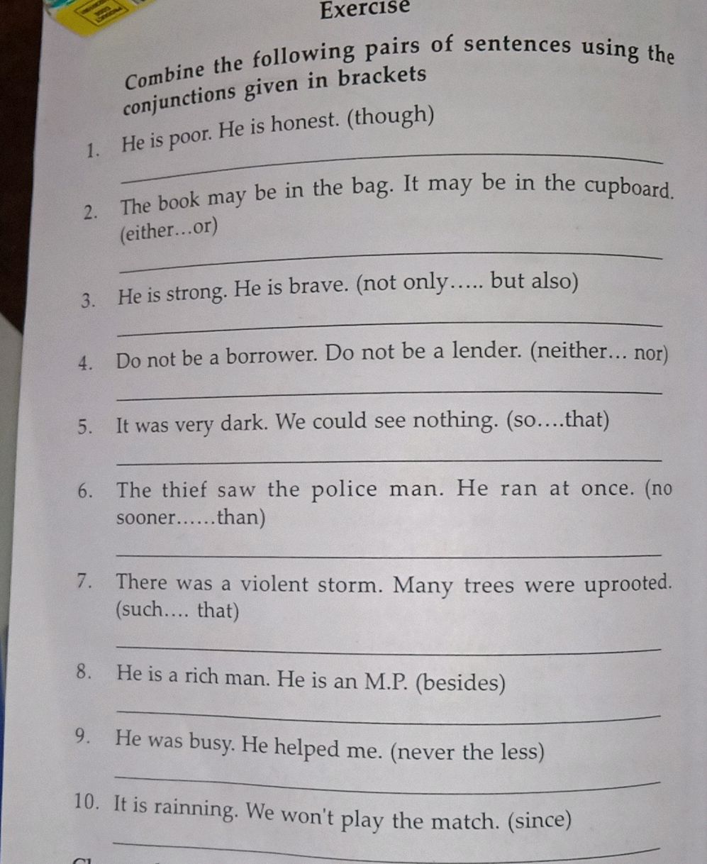 Combine the following pairs of sentences | StudyX