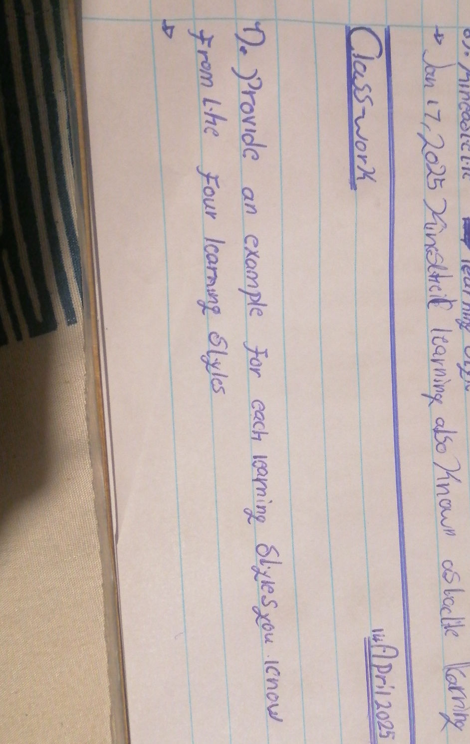 D. Provide an example for each learning | StudyX