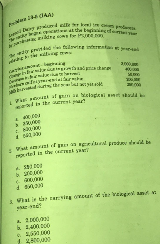 Problem 13-5 (IAA) Legend Dairy produced