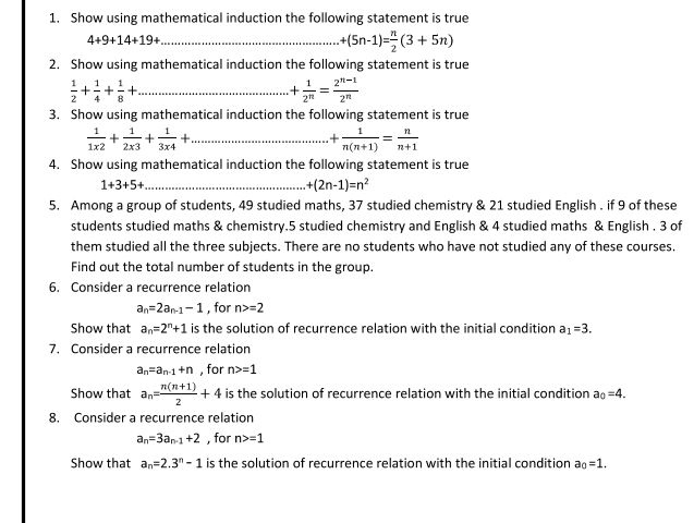 1. Show using mathematical induction the | StudyX
